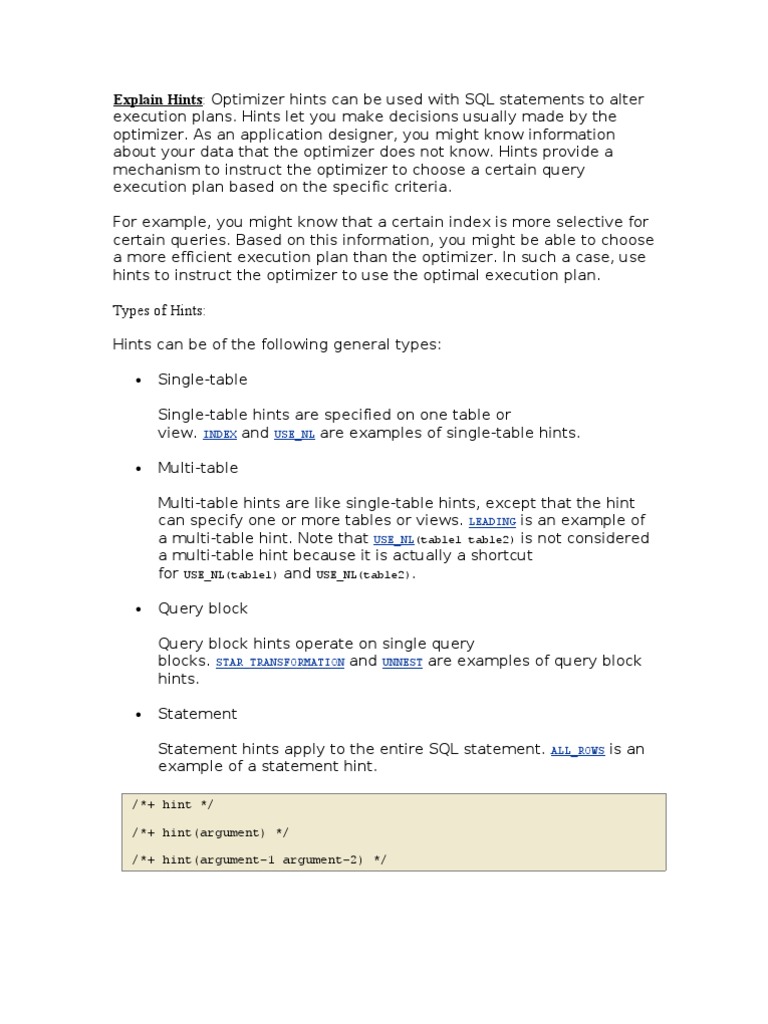 Sql Optimizer Hints Guide How And When To Use Execution Plan Hints Pdf Database Index Sql 6805