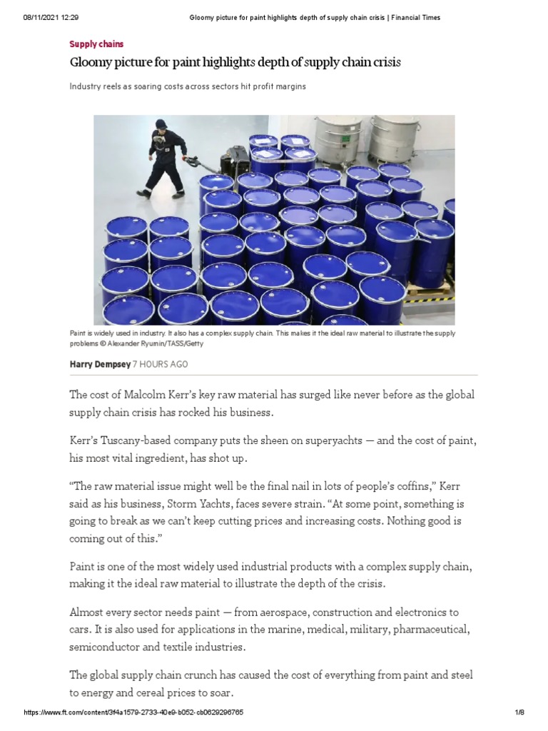 Gloomy Picture For Paint Highlights Depth of Supply Chain Crisis ...