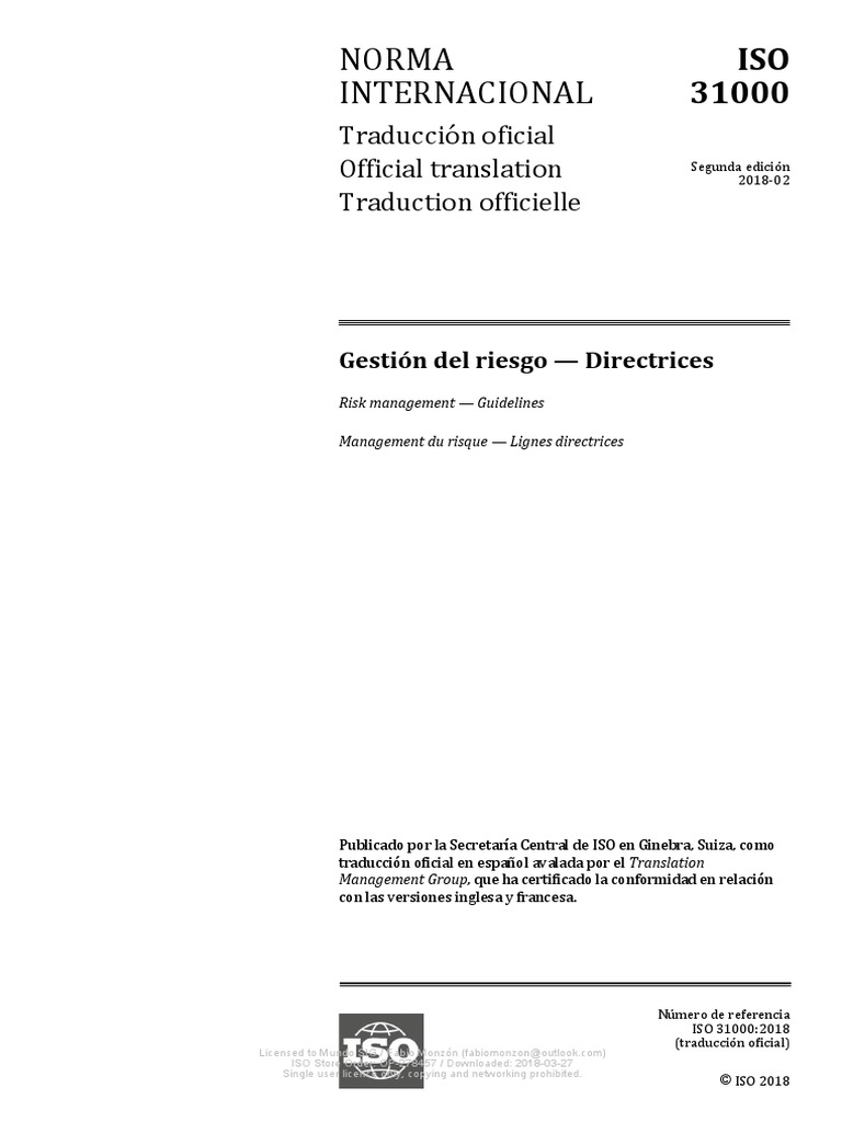 ISO 3100-2018 Gestión Del Riesgo - Directrices | PDF | Organización ...