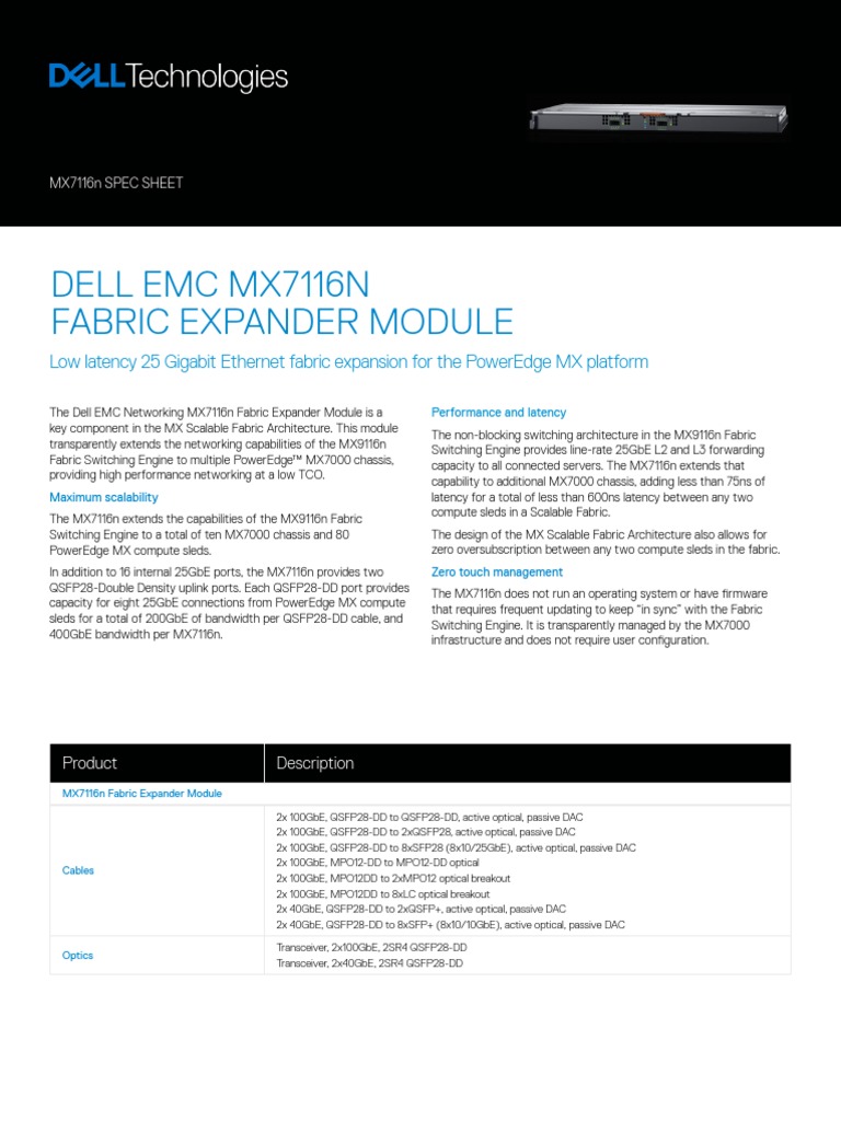 Dell EMCNetworking MX7116 N Spec Sheet | PDF | Computer Network | Computer Engineering