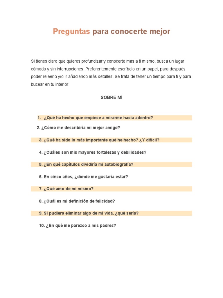 Pregunstas para Conocerte Mejor | PDF