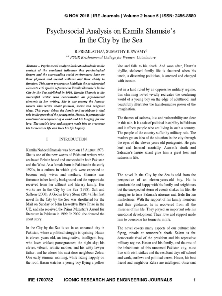 Psychosocial Analysis On Kamila Shamsie's in The City by The Sea | PDF | Psychosocial | Psychology