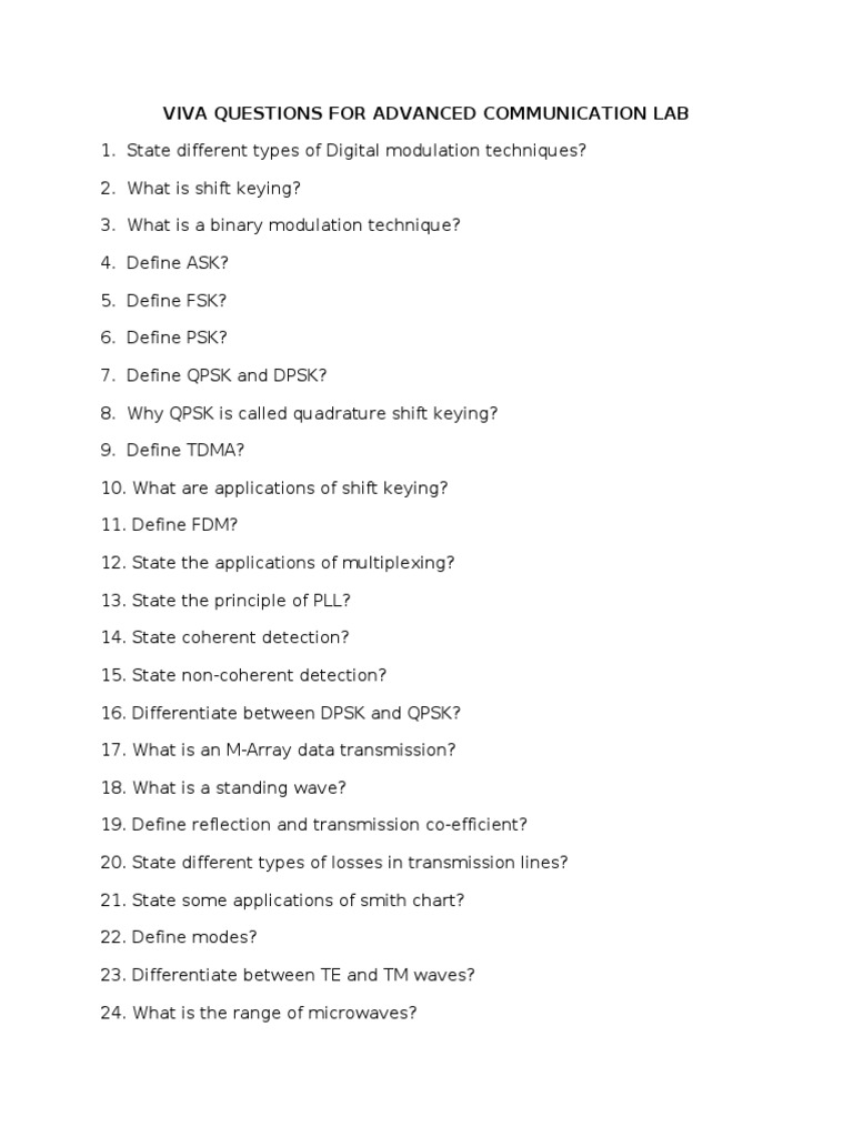 Advanced Communication Lab Viva Questions | PDF | Multiplexing | Sound Production Technology