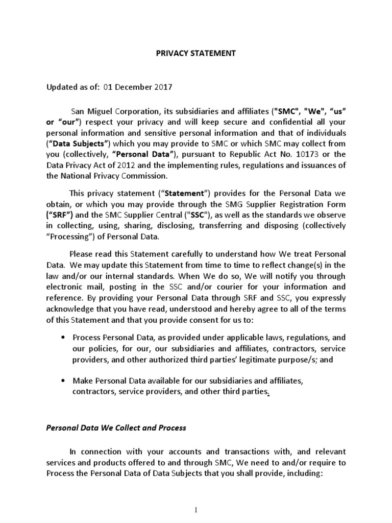 Data Privacy Statement | PDF | Privacy | Information Privacy