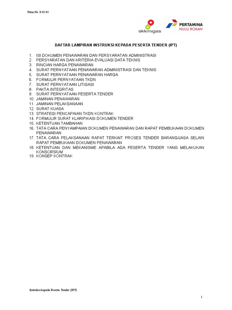 Instruksi Kepada Peserta Tender (IPT) - Lampiran Spesifik | PDF