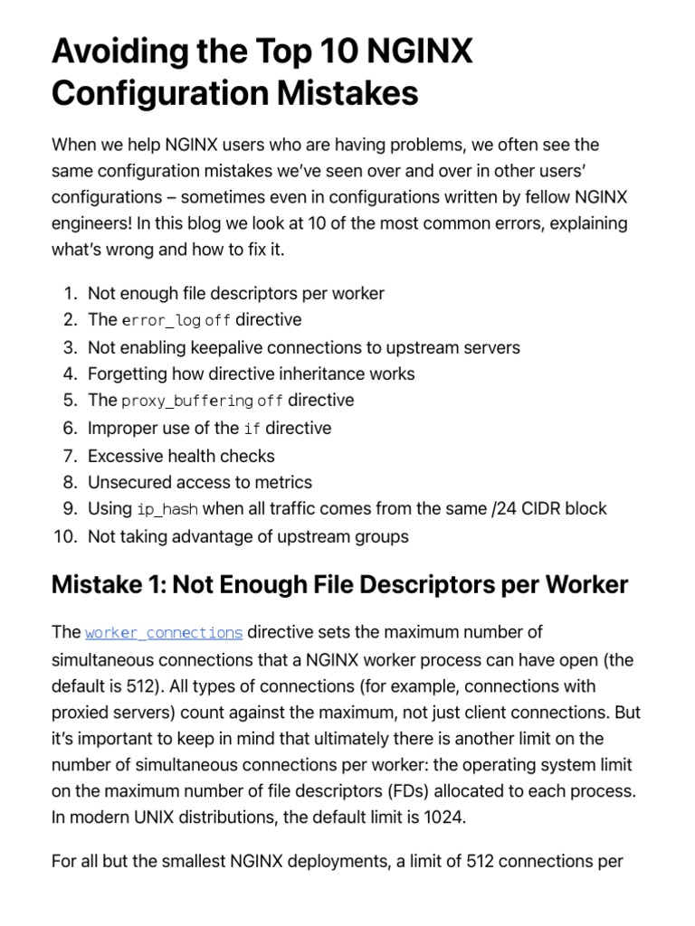 Avoiding The Top 10 NGINX Configuration Mistakes - NGINX | PDF | Networking | Internet & Web