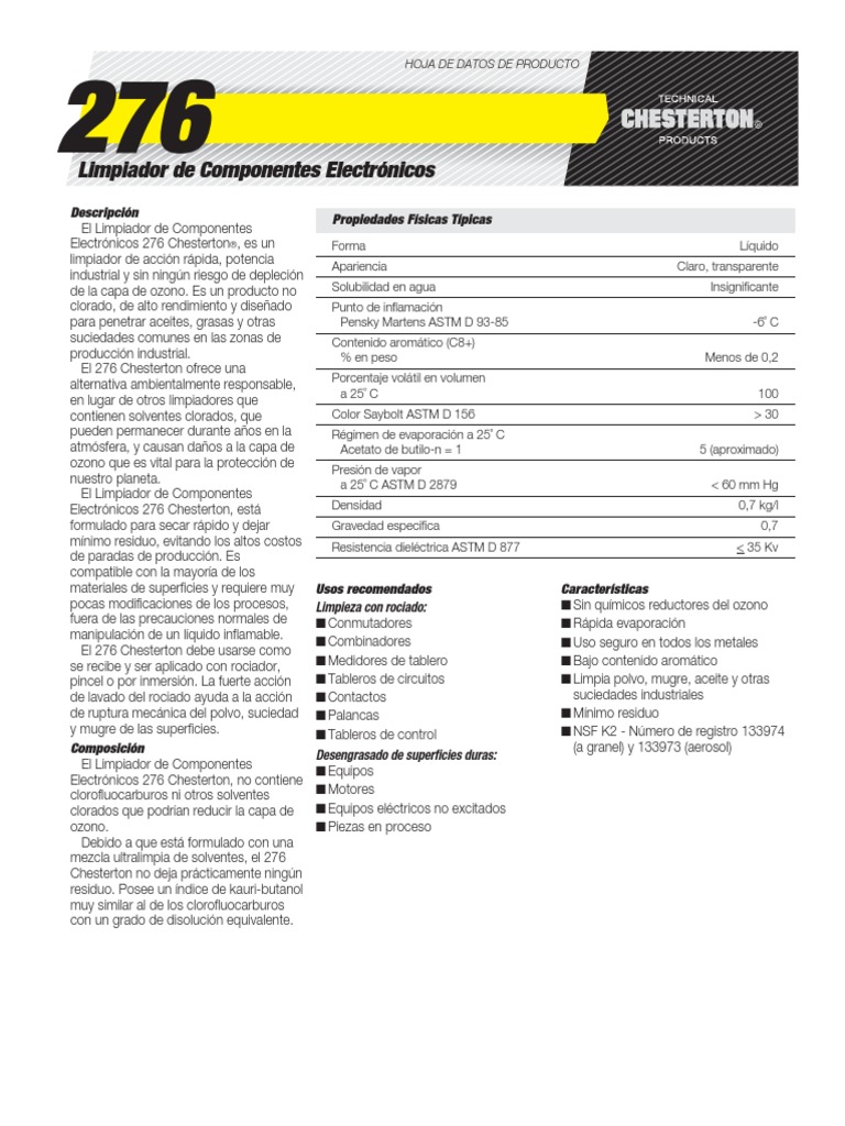 Chesterton - 2 - Limpiador de Componentes Electronicos | PDF | Solvente ...