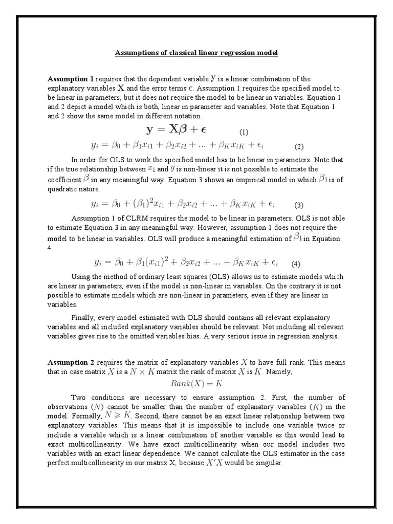 Assumption OF CLASSICAL LINEAR REGRESSION MODEL | PDF | Ordinary Least Squares | Multicollinearity