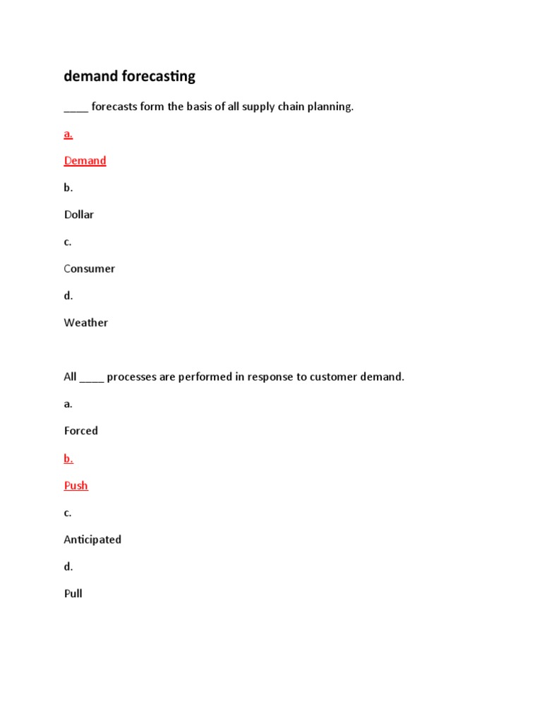 Demand Forecasting Quiz | PDF | Forecasting | Supply Chain