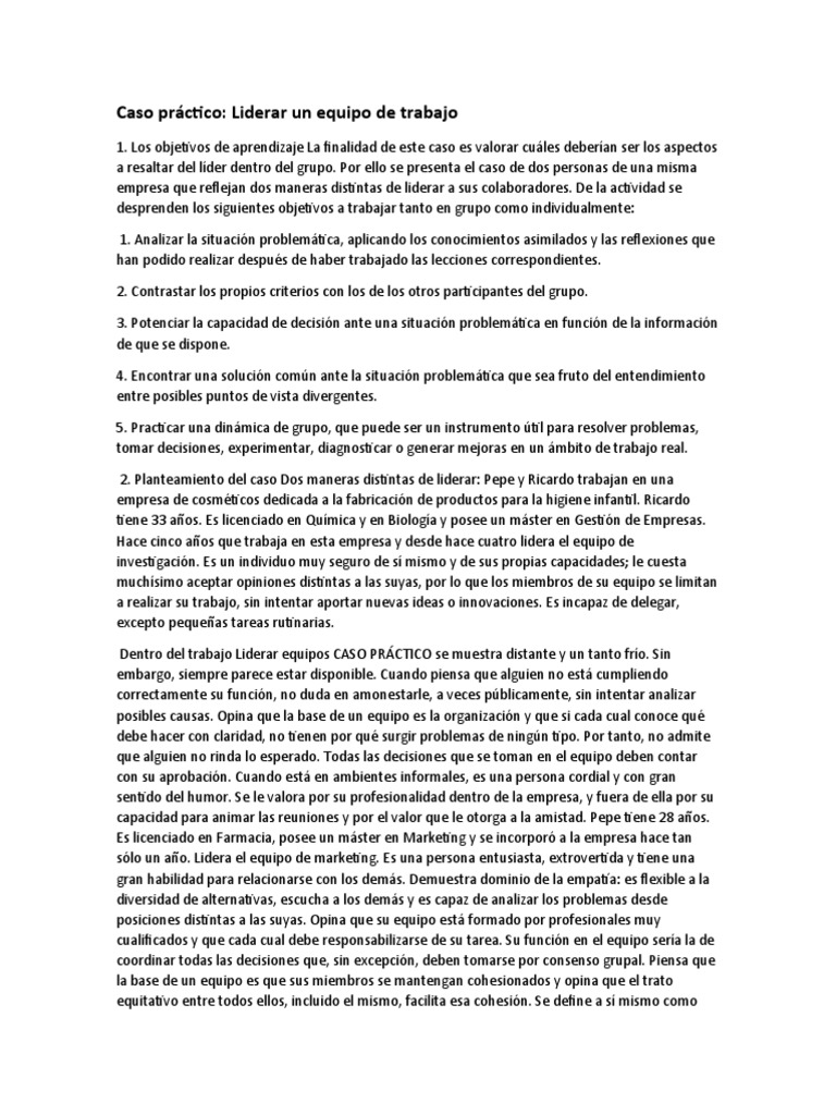 F.Y.Caso Práctico Liderar Un Equipo de Trabajo | PDF | Liderazgo | Business