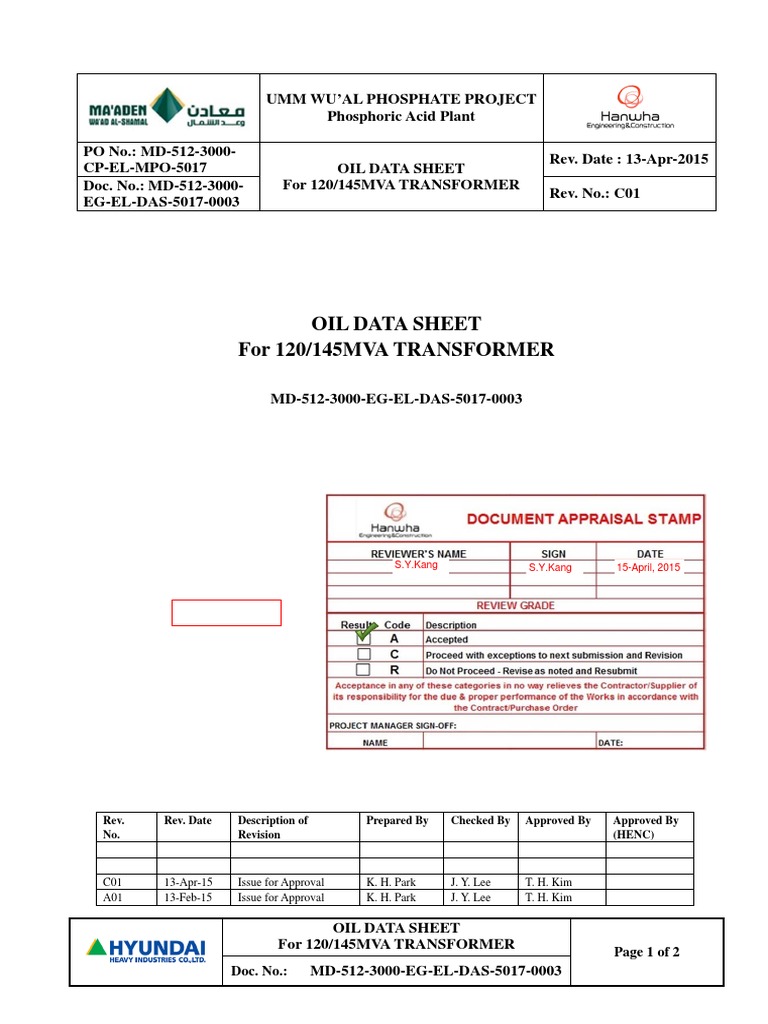 Oil Data Sheet for Transformer MD-512 | PDF | Corrosion | Chemistry
