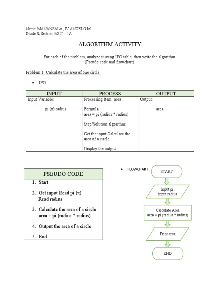 Algorithm Activity | PDF | Area | Pi