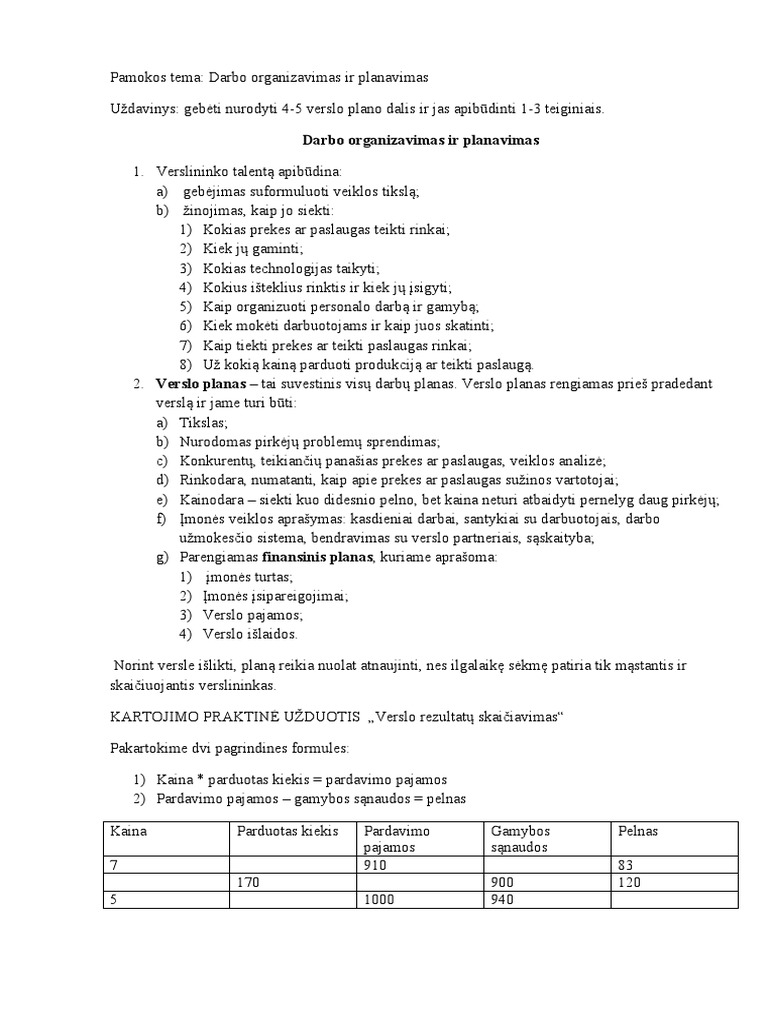 Darbo Organizavimas Ir Planavimas | PDF