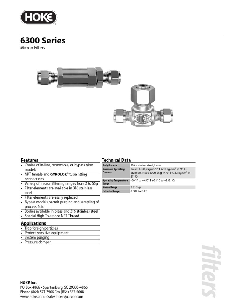 HOKE 6300 Filter Series | PDF | Filtration | Process Engineering