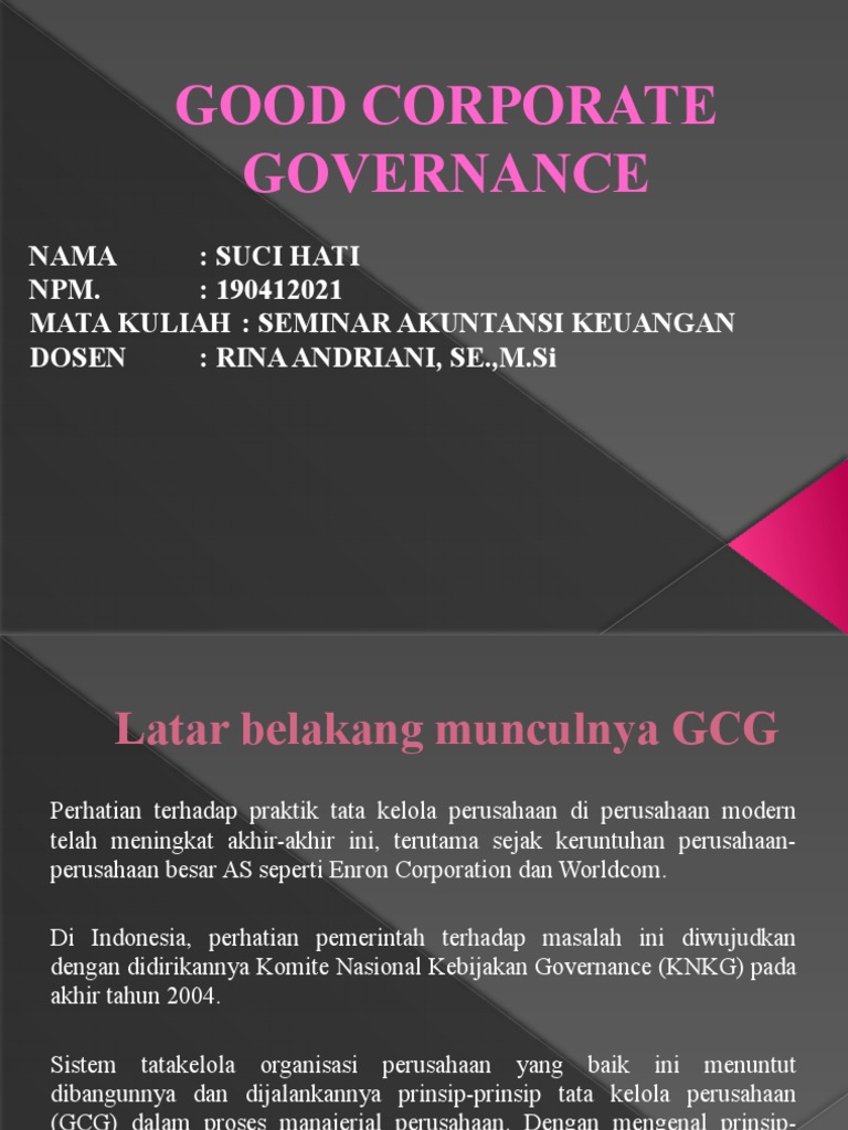 Suci Hati Ppt Good Corporate Governance Pdf