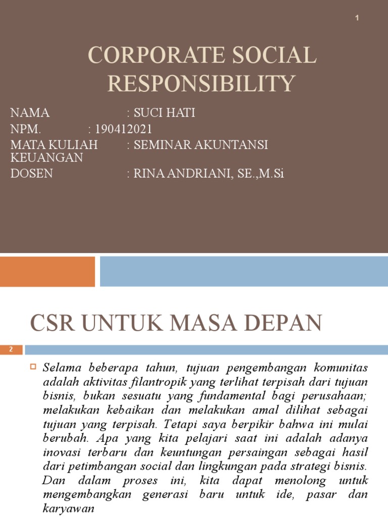 SUCI HATI PPT Corporate Social Responsibility | PDF | Karier & Perkembangan
