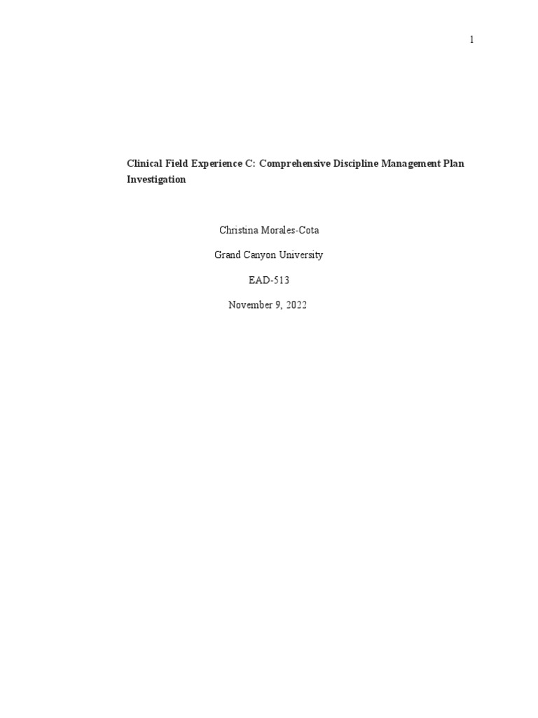 Clinical Field Experience C Comprehensive Discipline Management Plan ...