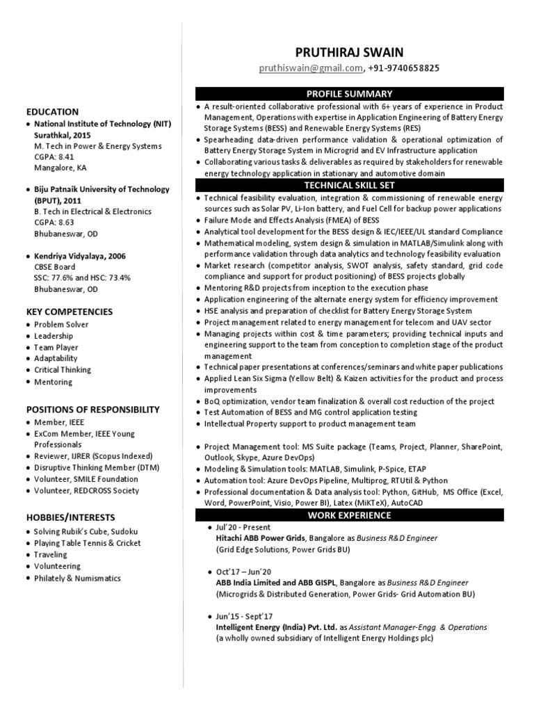 Resume-Pruthiraj Swain LinkedIn PDF | PDF | Fuel Cell | Mathematical Optimization