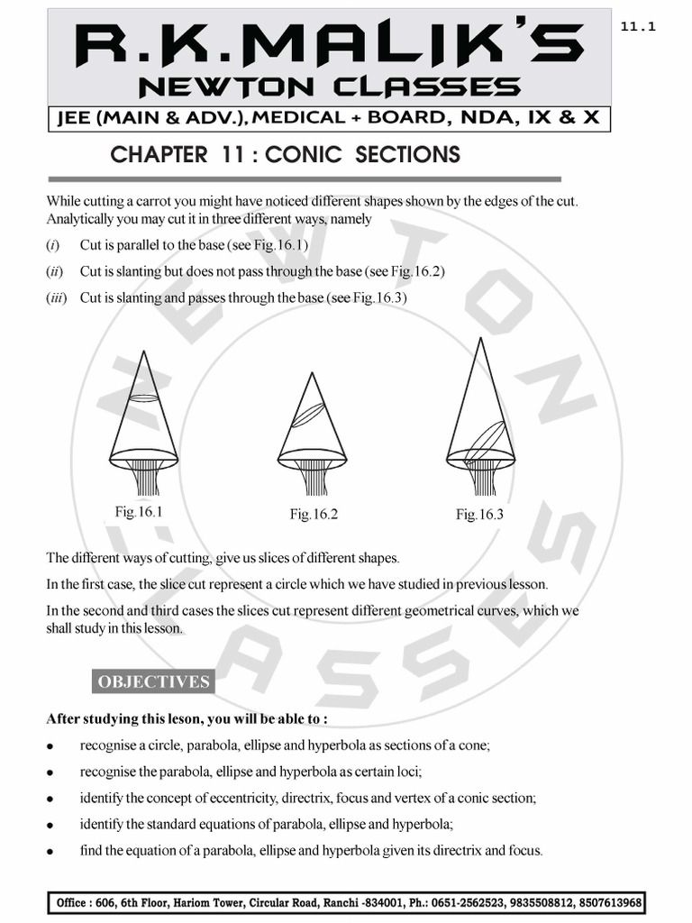 Class 11 Conic Sections Notes | PDF