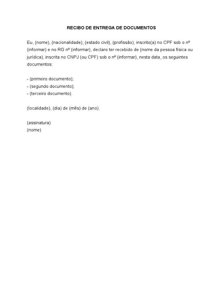 Modelo de Recibo de Entrega de Documentos | PDF