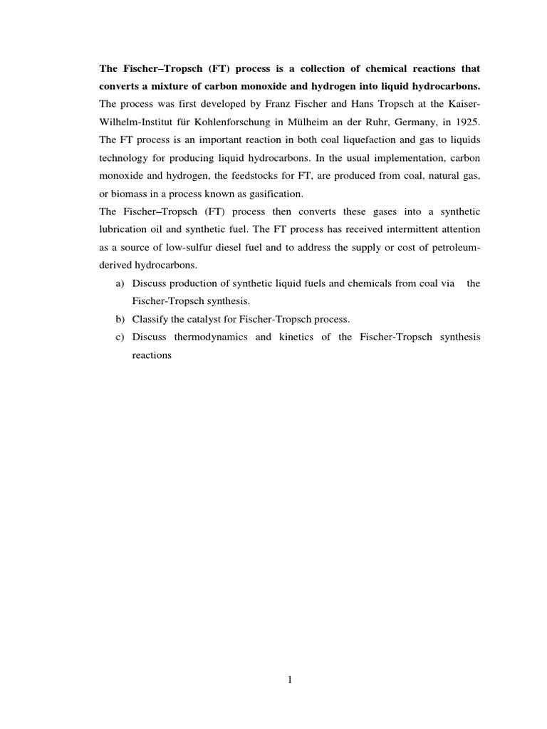 Fischer-Tropsch Process | PDF | Gasification | Coal