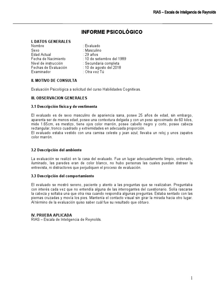 Modelo Informe Reynolds Rias | PDF | Inteligencia | Color