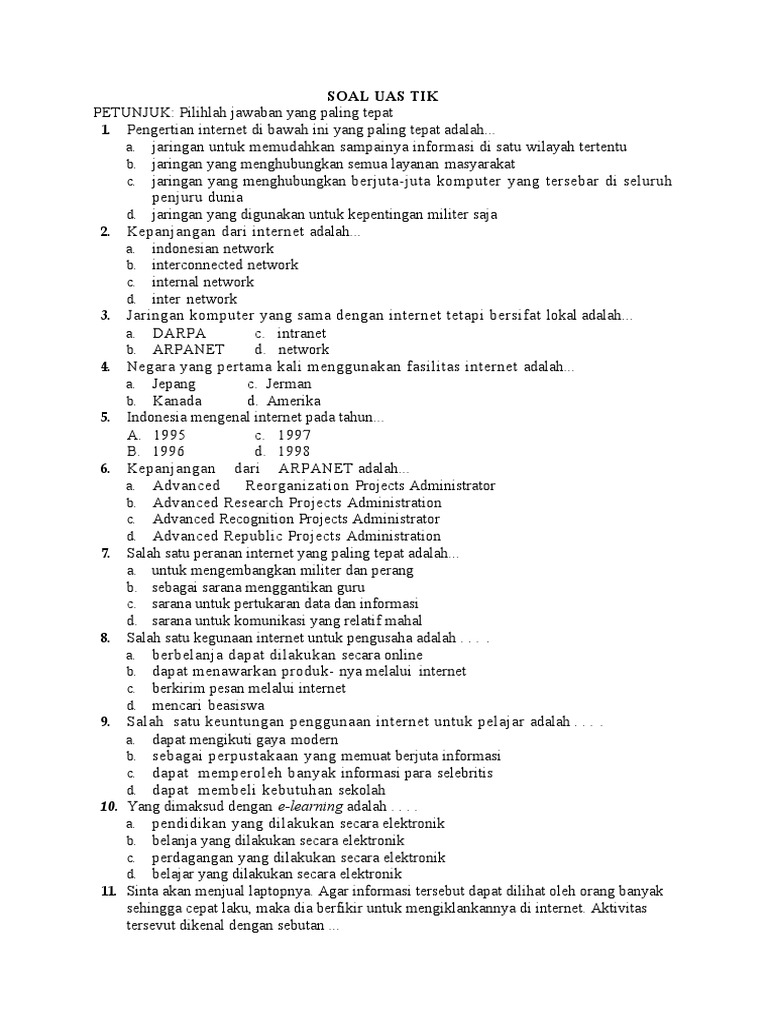 Soal Uas Tik Kelas 9 SMTR 1 (Yuni S.) | PDF