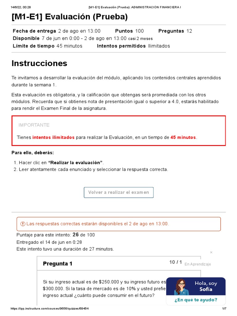 (M1-E1) Evaluación (Prueba) - ADMINISTRACIÓN FINANCIERA I | PDF | Prueba (evaluación ...