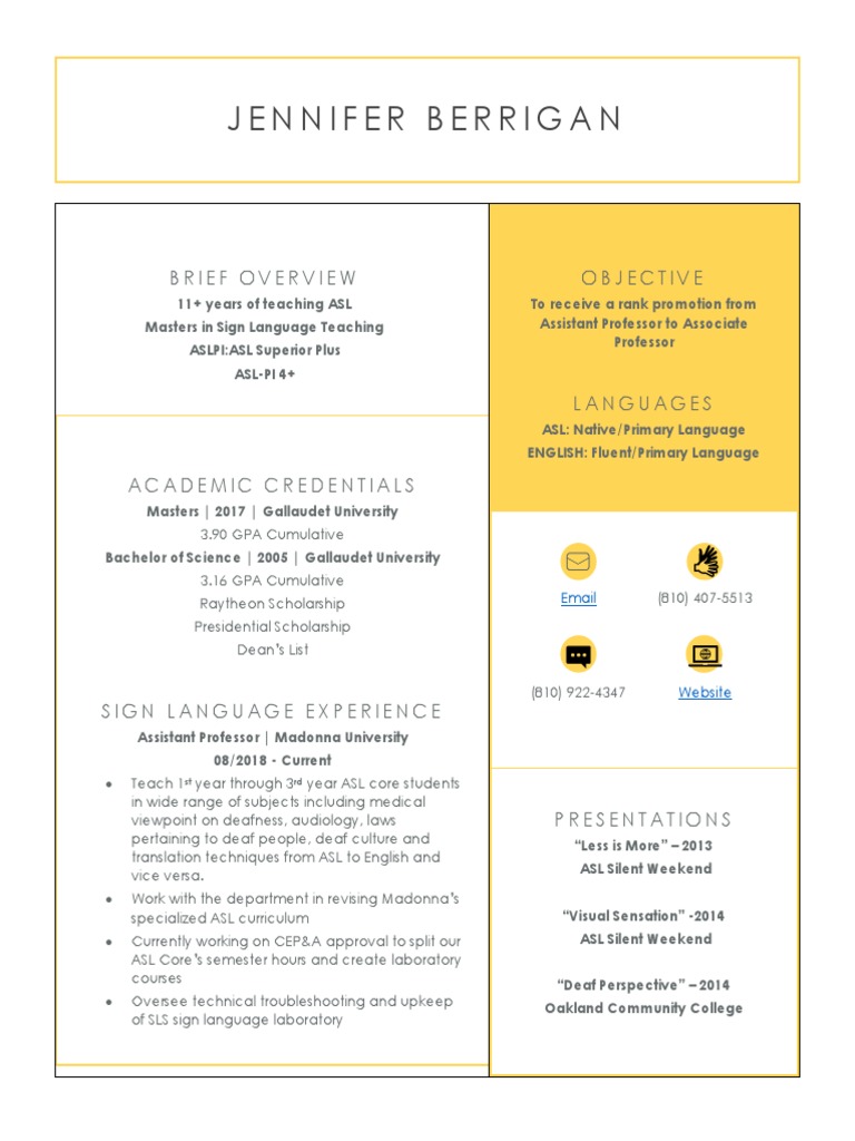 Berrigan Jennifer CV 2022 | PDF | American Sign Language | Sign Language