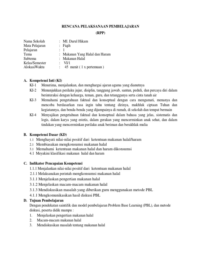 RPP PBL MAKANAN HALAL - Compressed | PDF