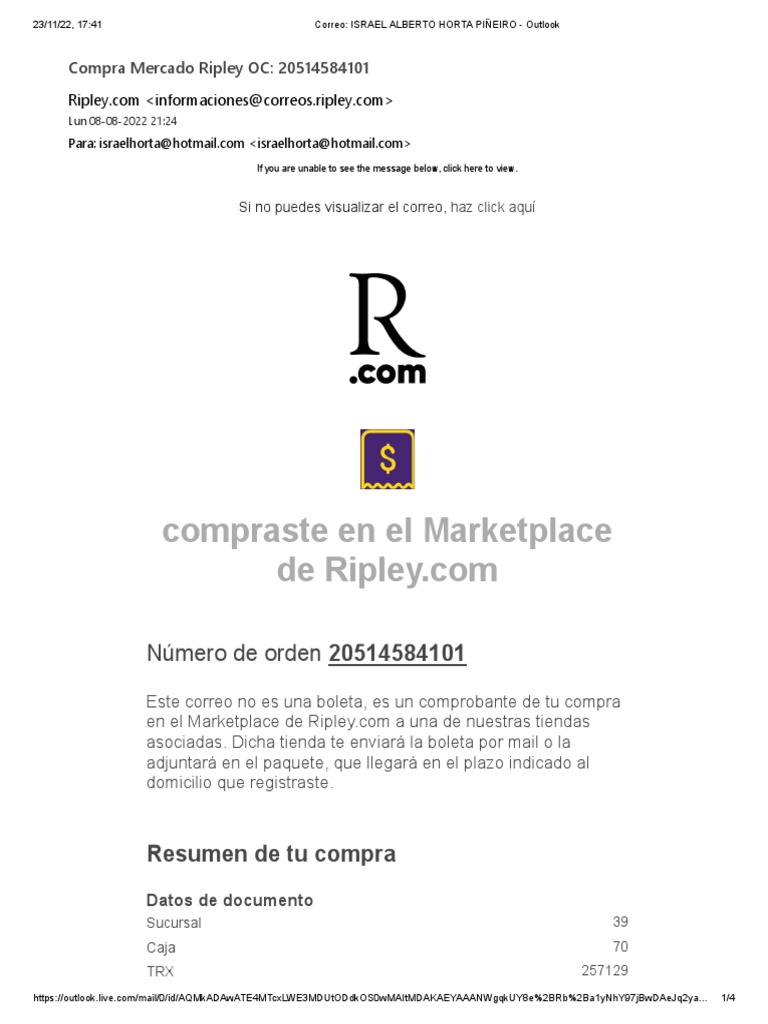 Correo - Israel Alberto Horta Piñeiro - Comprobante | PDF