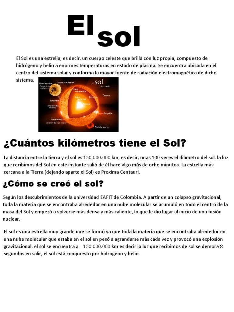 Todo sobre el Sol: tamaño, formación y composición | PDF
