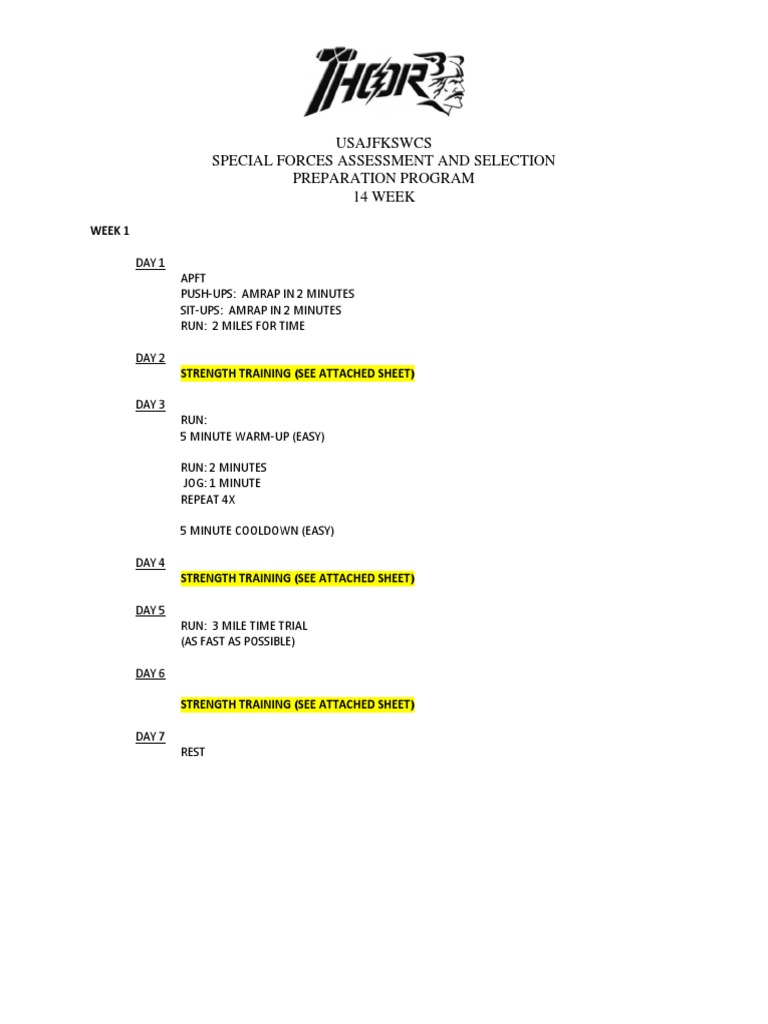 14+week THOR3 SFAS+Training+Plan | PDF | Hobbies | Strength Training