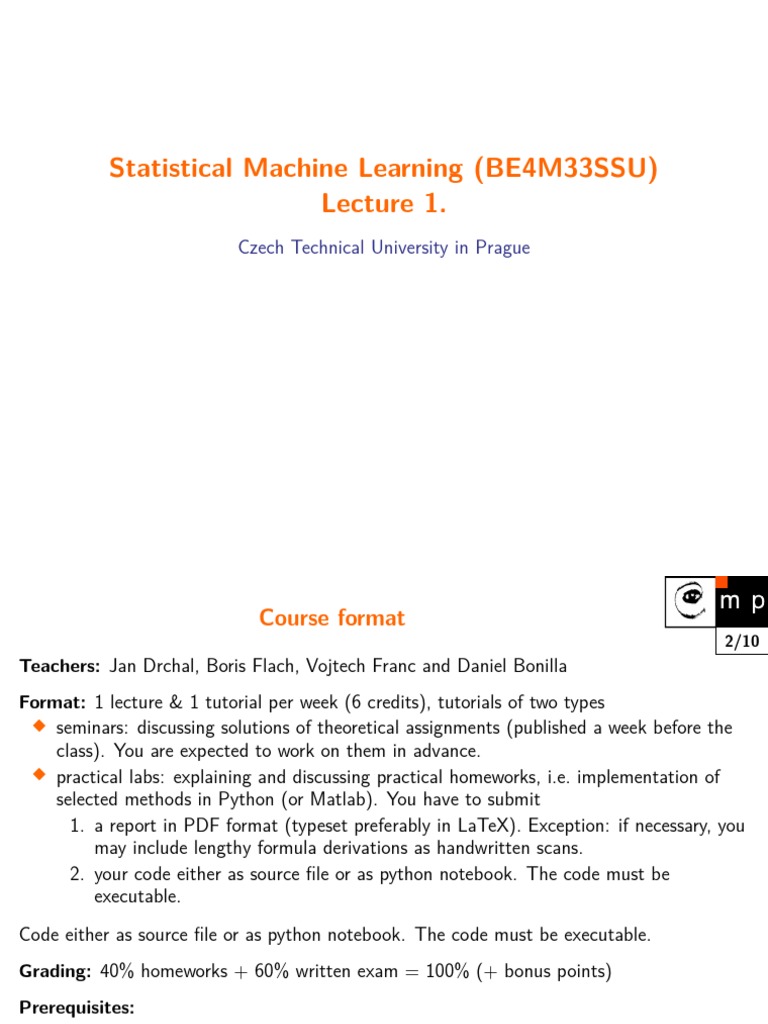 Statistical ML Course Overview | PDF | Machine Learning | Loss Function
