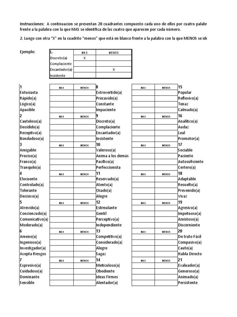 Hoja de Respuesta - Prueba DISC | PDF