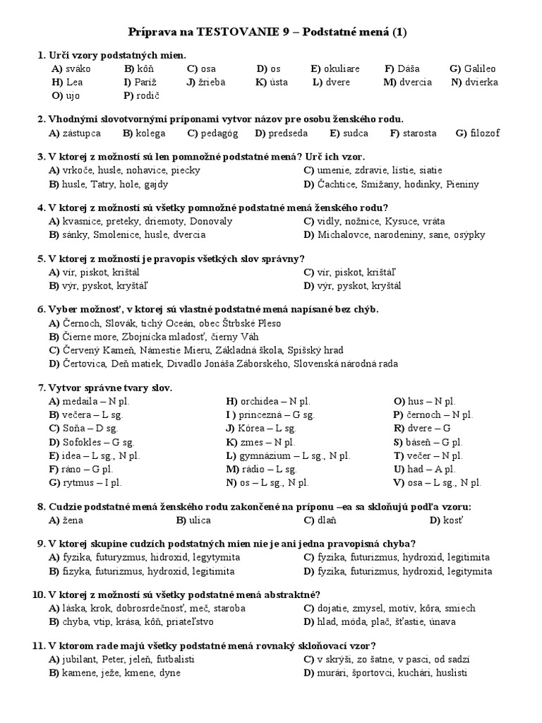 Príprava Na T9 - Podstatné Mená | PDF
