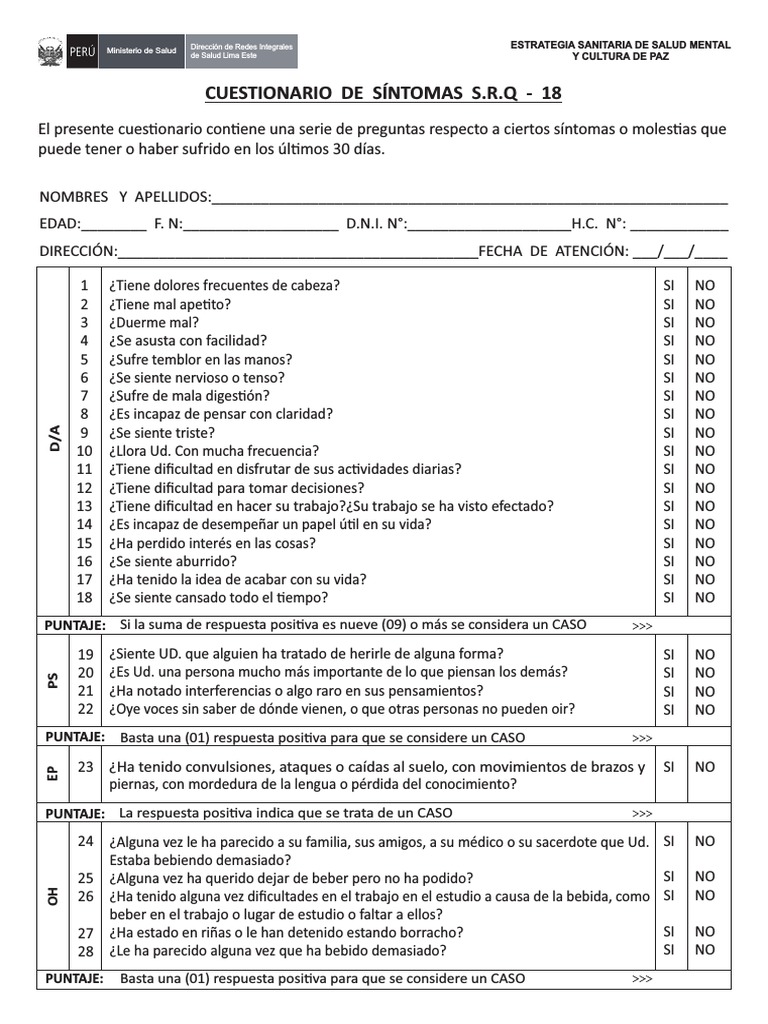 Tamizaje SRQ-18 | PDF