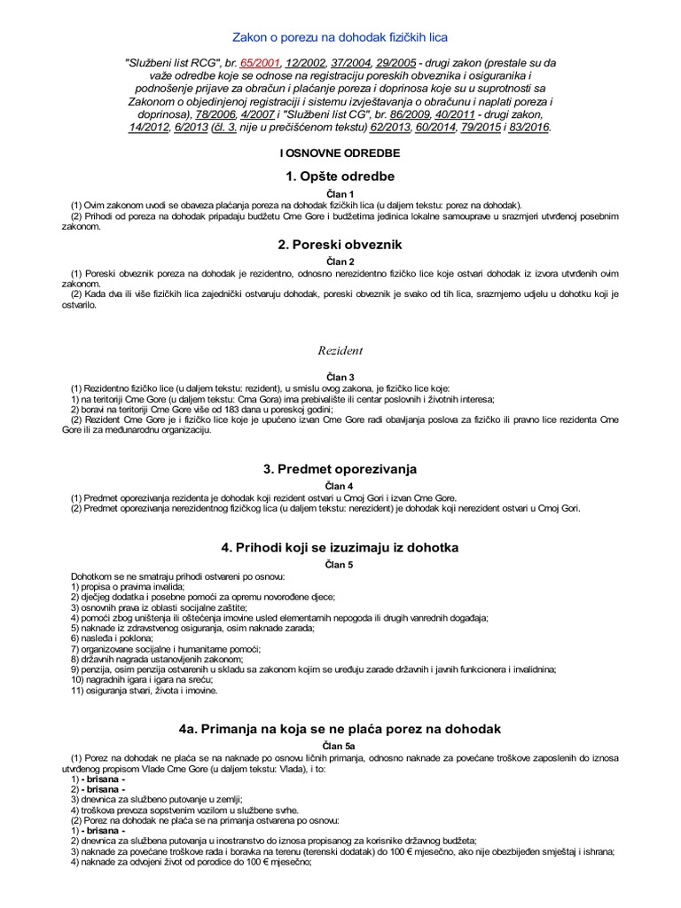 Zakon o Porezu Na Dohodak Fizickih Lica | PDF