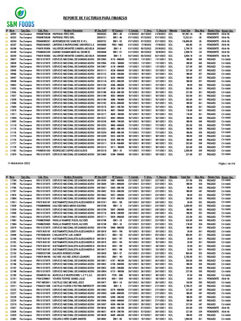 Reporte de Facturas - Finanzas | PDF