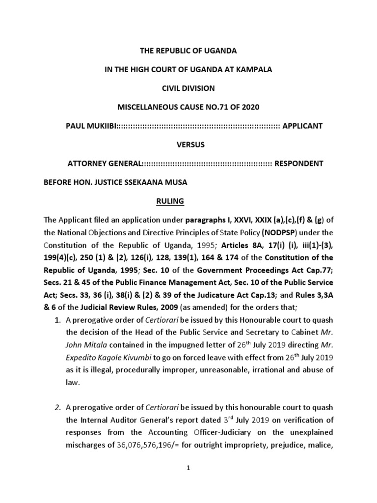 Paul Mukiibi V Attorney General | PDF | Judicial Review | Rule Of Law