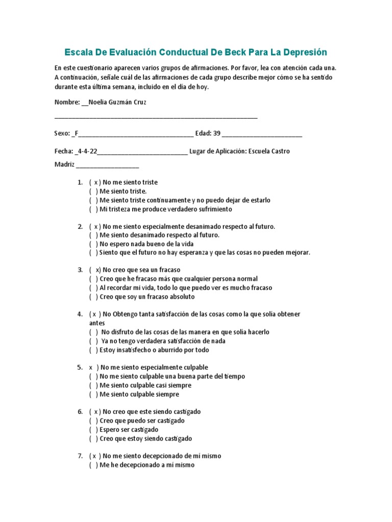 Inventario de Depresión de Beck | PDF