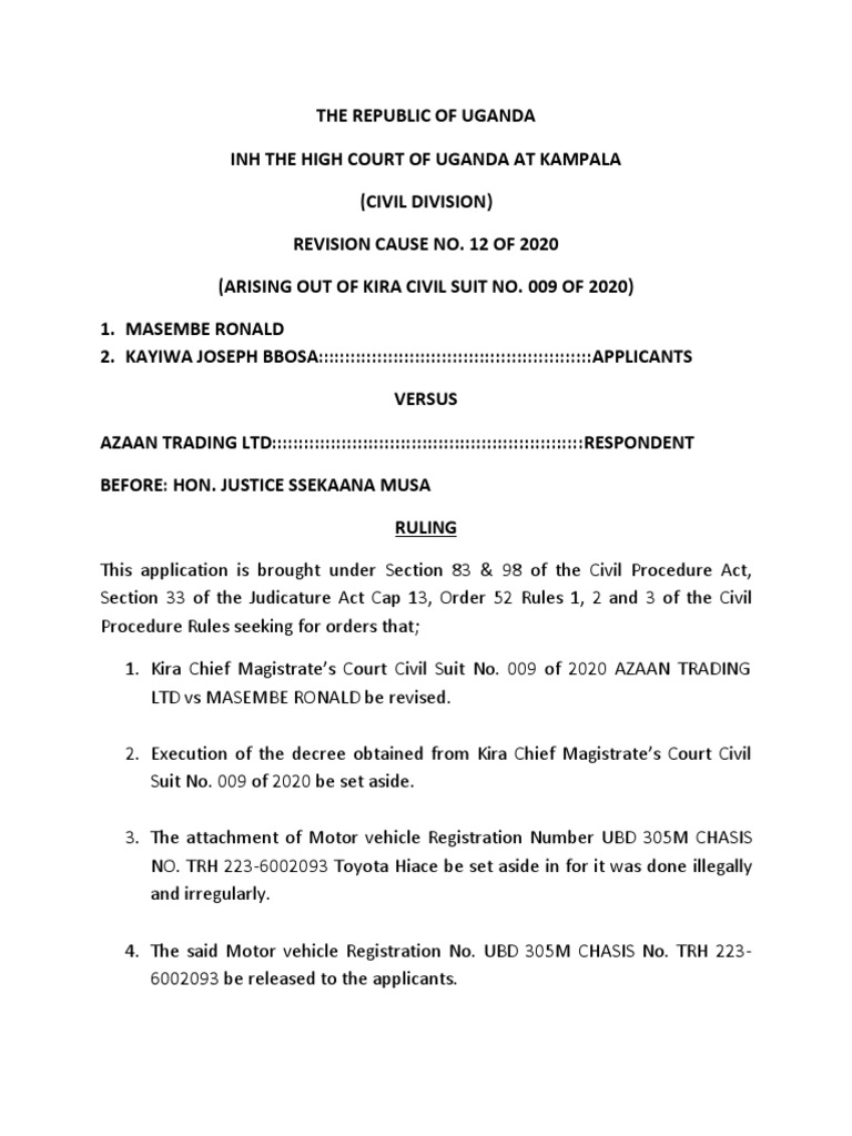 RULING MASEMBE RONALD V AZAAN Trading LTD | PDF