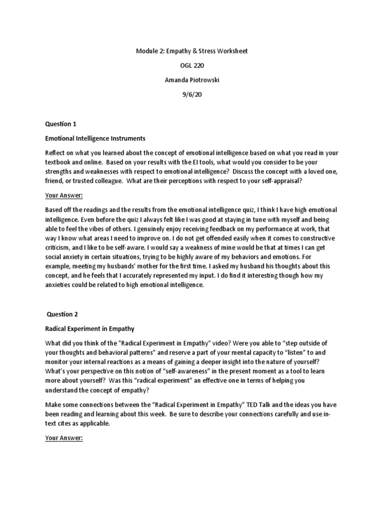 Ogl 220 Module 2 Worksheet | PDF | Stress (Biology) | Empathy