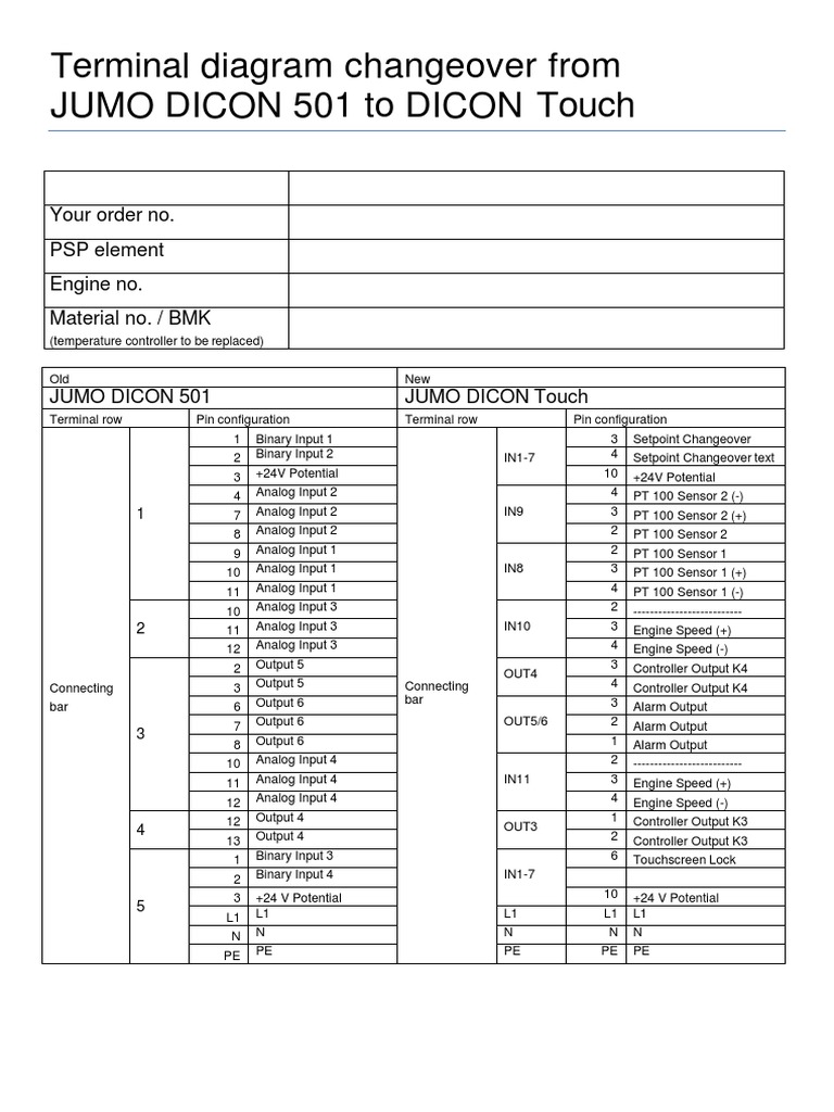 Terminal Diagram Changeover From DICON 501 To DICON Touch | PDF | Power Supply | Sensor