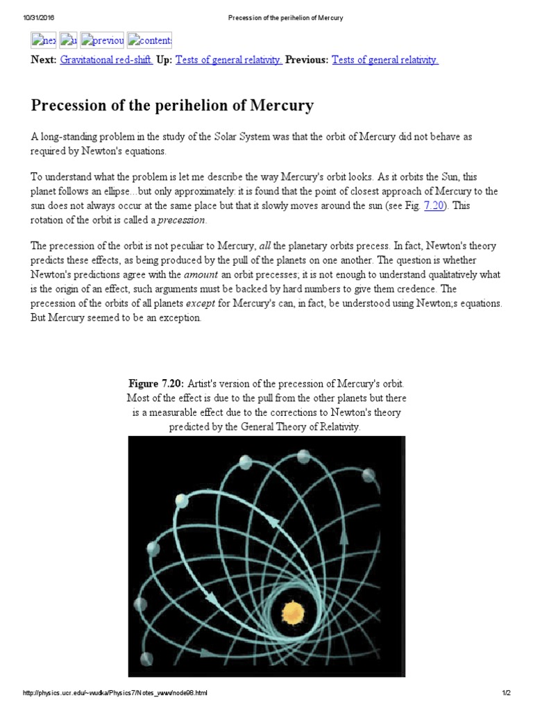 Mercury's Perihelion Precession Explained | PDF | Science & Mathematics