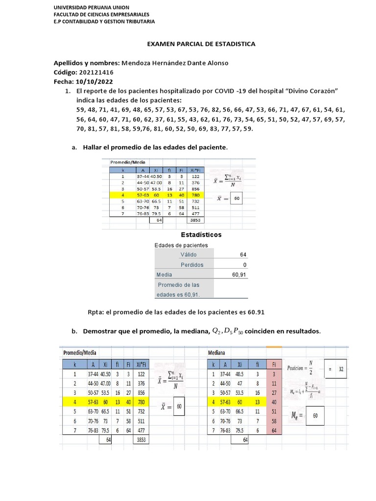 Examen de Estadistica Tarea | PDF