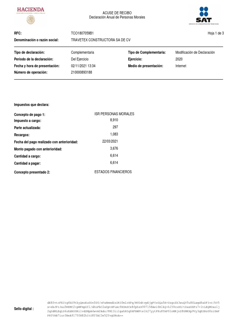 Acuse Anual Travetex 2020 | PDF | Bancos | Economias