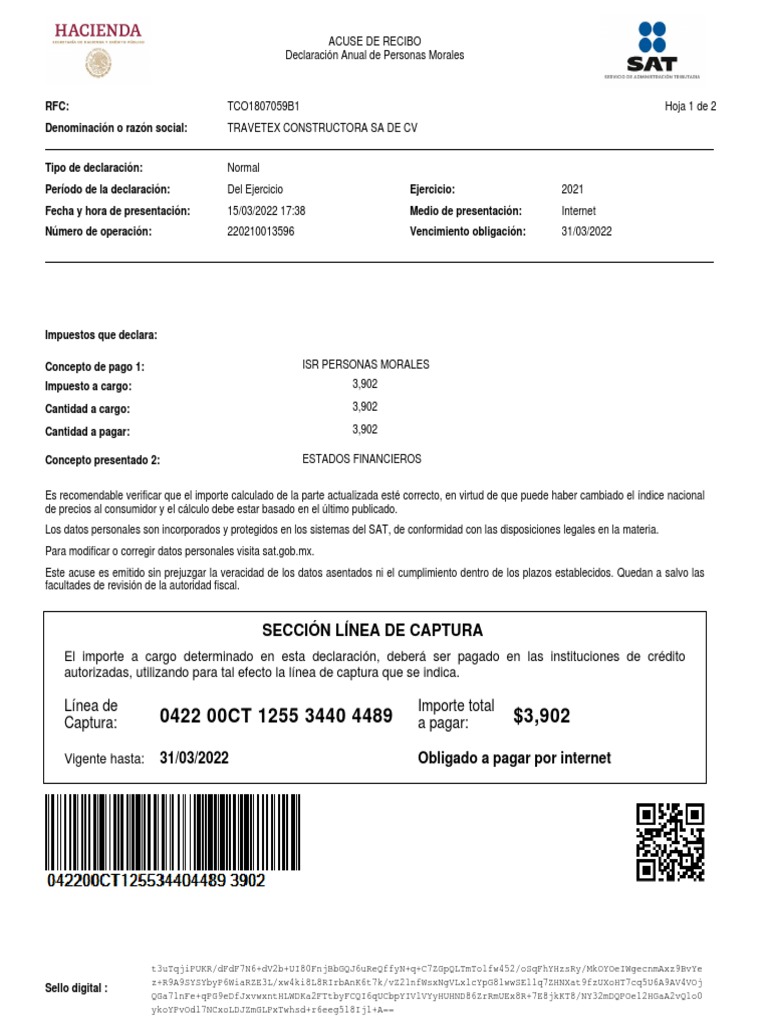 Acuse Anual Travetex 2021 | PDF | Bancos | Economias