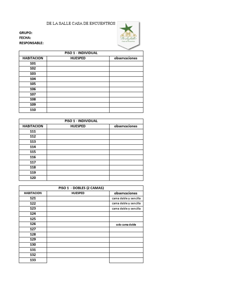 Formato de Habitaciones Completo | PDF
