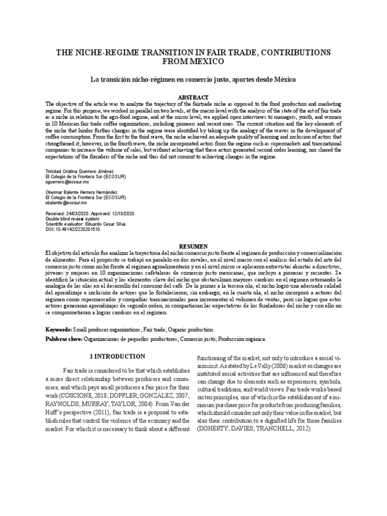 The Niche-Regime Transition in Fair Trade, Contributions From Mexico ...